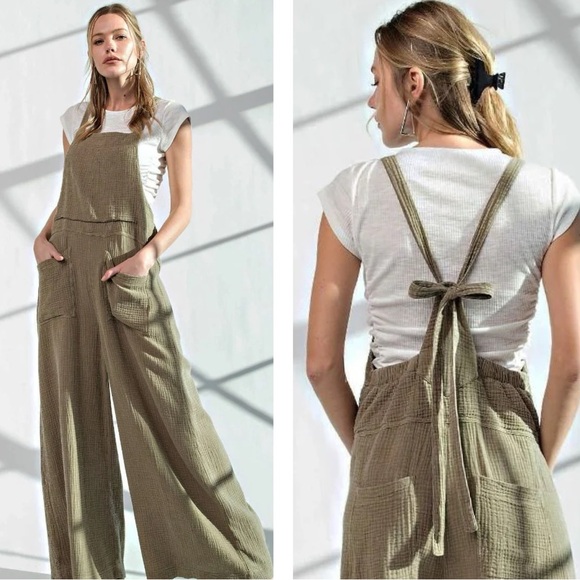 easel | Pants & Jumpsuits | New Bohemian Wide Leg Overalls Washed ...